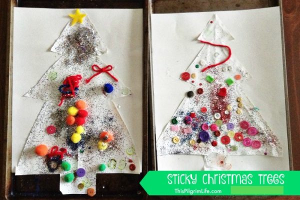 Sticky Christmas Trees- A Fun Preschool Holiday Craft - This Pilgrim Life